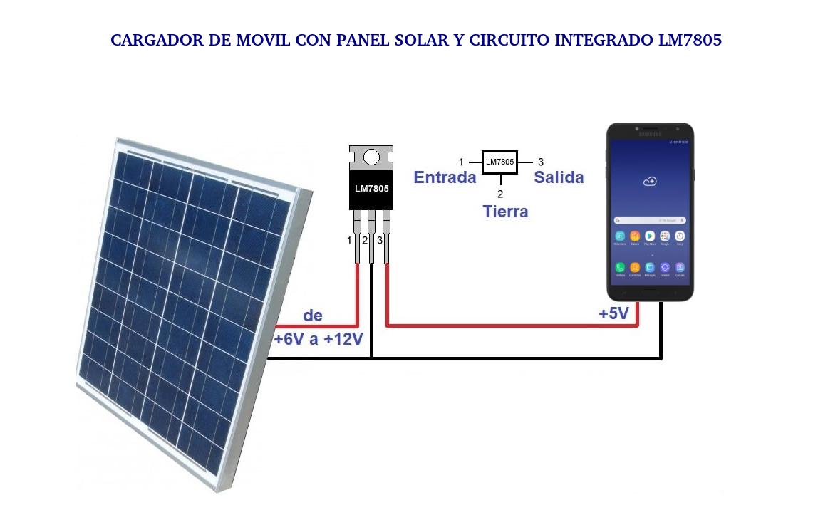 Cargador de celular con energía solar y circuito integrado LM7805 ...